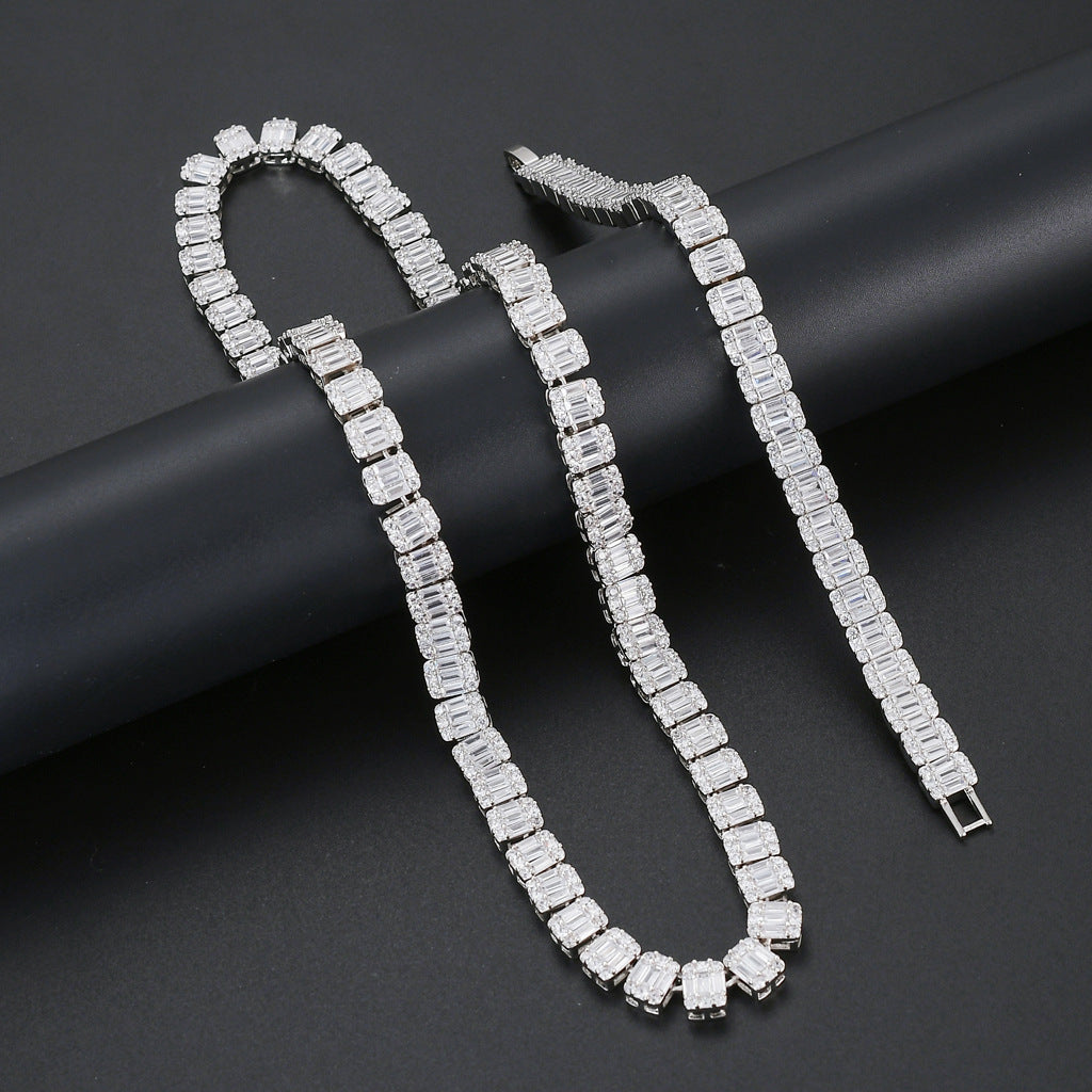 9mm Baguette Tennis Chain Necklace For Mens