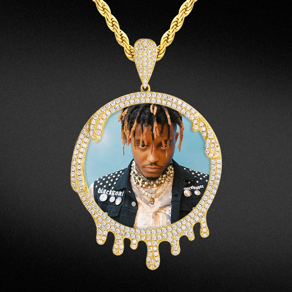 Iced Out Round Drip Photo Pendant